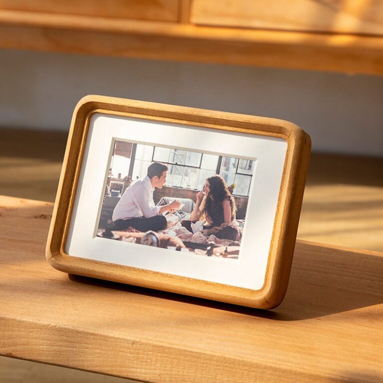 Hansimon Teak Wood Round Corner Photo Frame - Solid Wood & Plexiglass ...